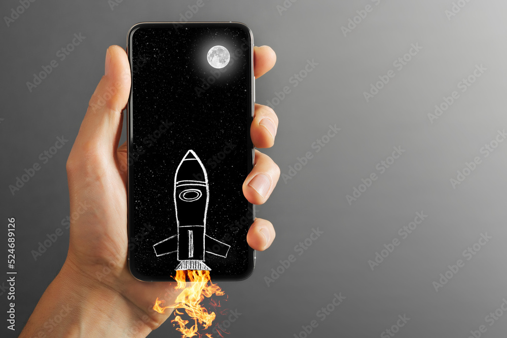 cellphone phone on the grey backgrounds for advertisement growth Stock ...