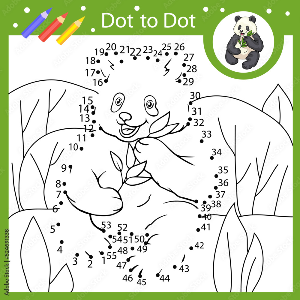 Kids education riddle dot to dot game connect drawing of a panda ...