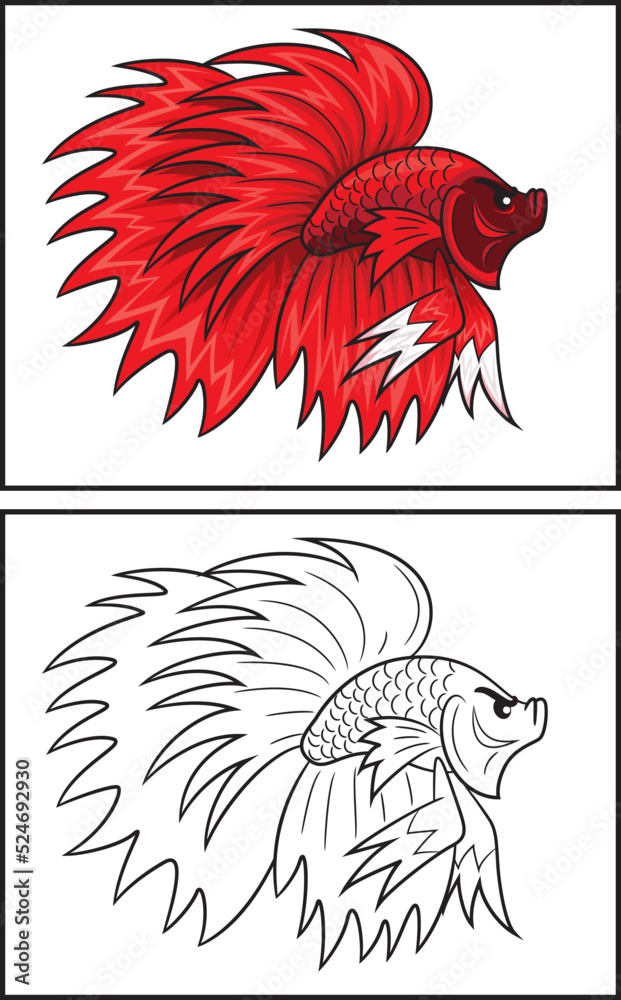 Coloring book cute betta fish. Coloring page and colorful clipart ...