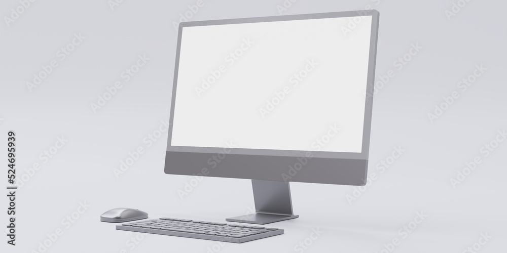 Computer desktop blank monitor, pc keyboard and mouse isolated on white ...