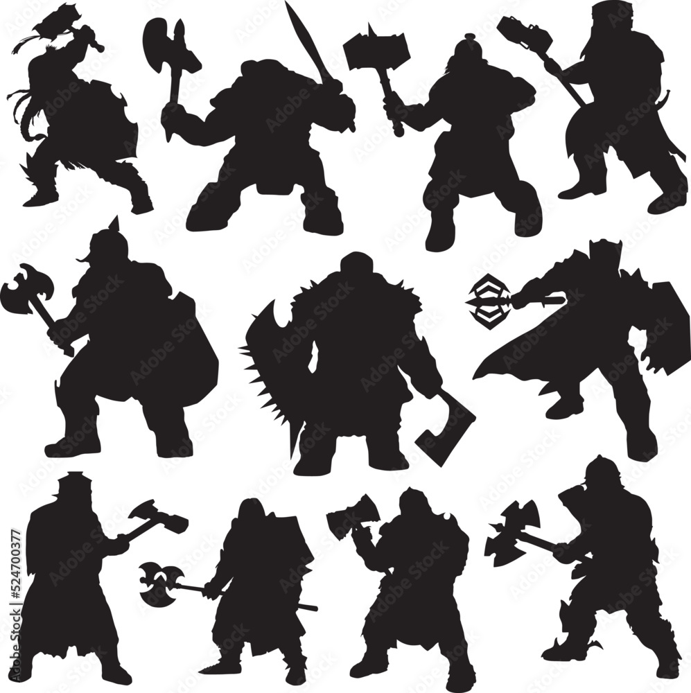 dwarf warrior silhouette Stock Vector | Adobe Stock