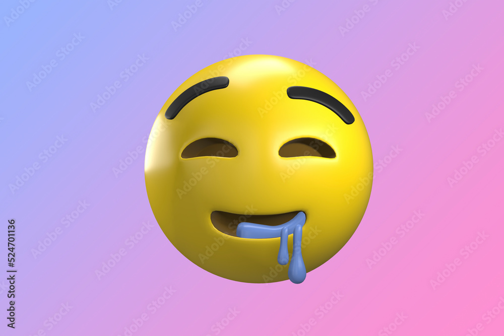 Emoji. Drool. Emoticons. 3D rendering of emoji isolated on a gradient ...