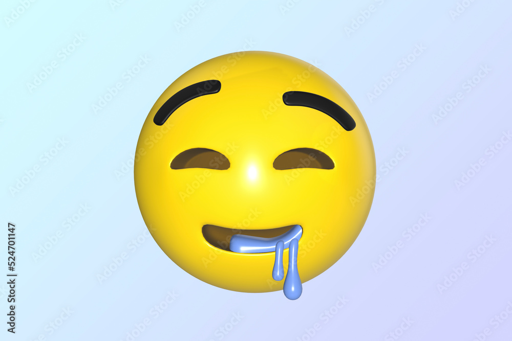 Emoji. Drool. Emoticons. 3D rendering of emoji isolated on a gradient ...
