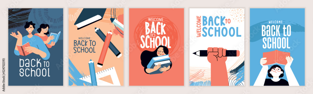 Set of back to school posters. Vector illustration concepts for graphic ...