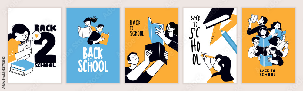 Set of back to school posters. Vector illustration concepts for graphic ...