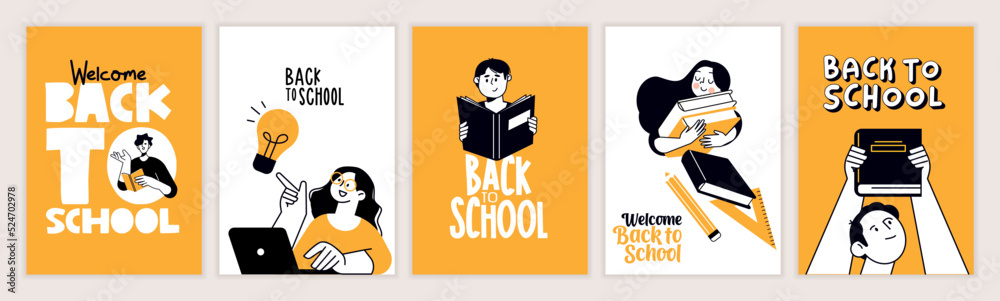 Set of back to school posters. Vector illustration concepts for graphic ...