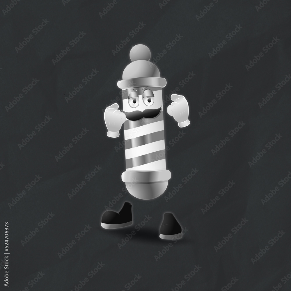 Illustration of barber pole character with mustache standing in a ...