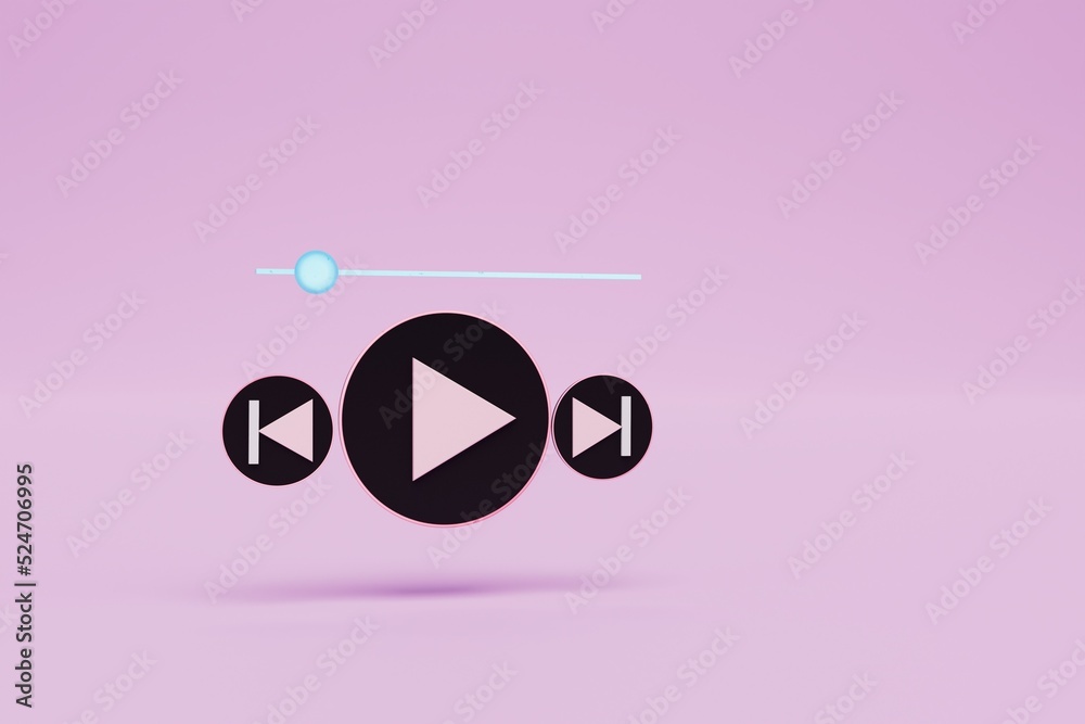 music track playback control buttons and playback track on a pink ...