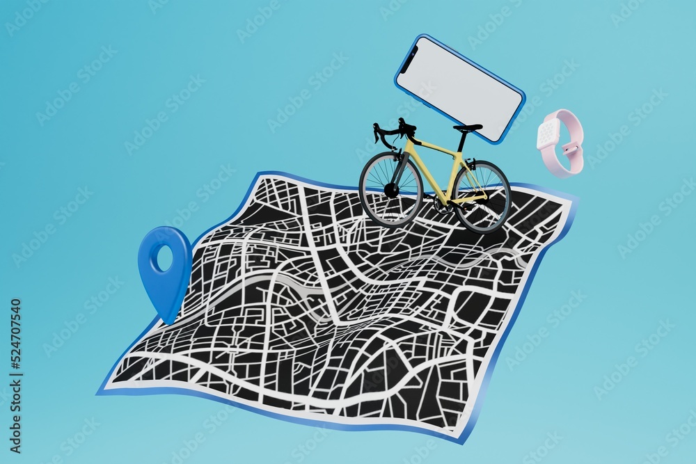 determining the route on the smartphone. bike ride. data transfer ...