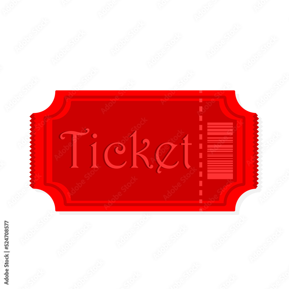 Simple red ticket with barcode for cinema, museum, theatre event ...
