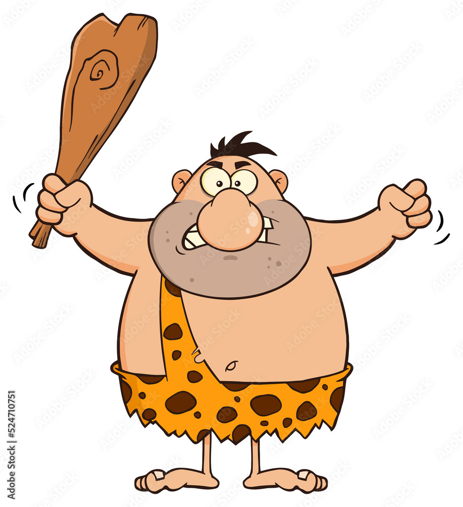 Angry Caveman Cartoon Character Holding A Club. Hand Drawn Illustration ...