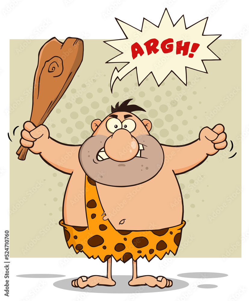 Angry Caveman Cartoon Character Holding A Club. Hand Drawn Illustration ...