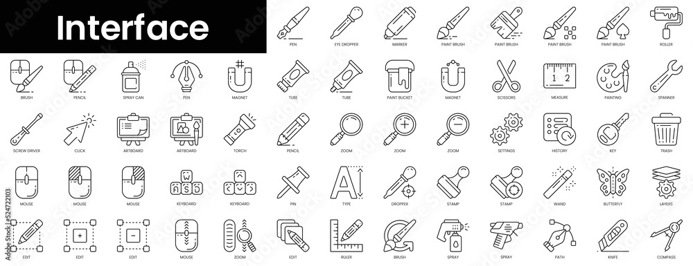 Set of outline interface icons. Minimalist thin linear web icon set ...
