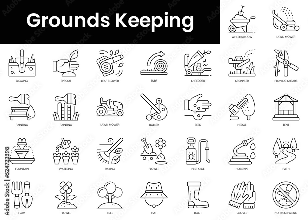 Set of outline grounds keeping icons. Minimalist thin linear web icon ...