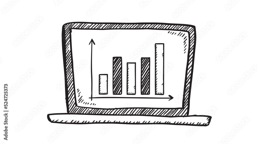 Sketch style illustration of column chart with financial growth ...