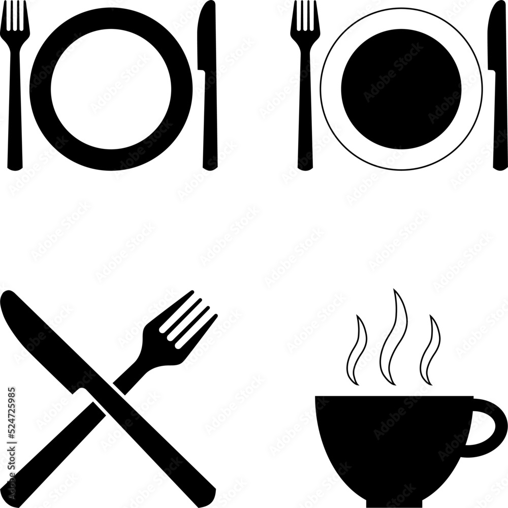 Set of four symbols for cafes, restaurants and other catering. Knife ...