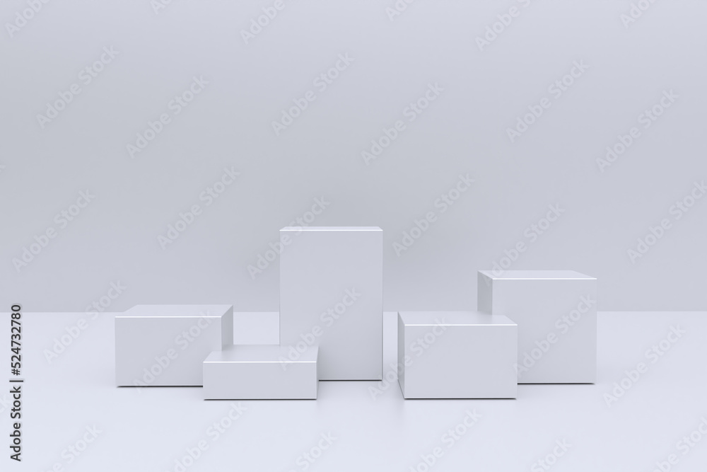 3d rendering illustration, platforms of white cubes with different ...