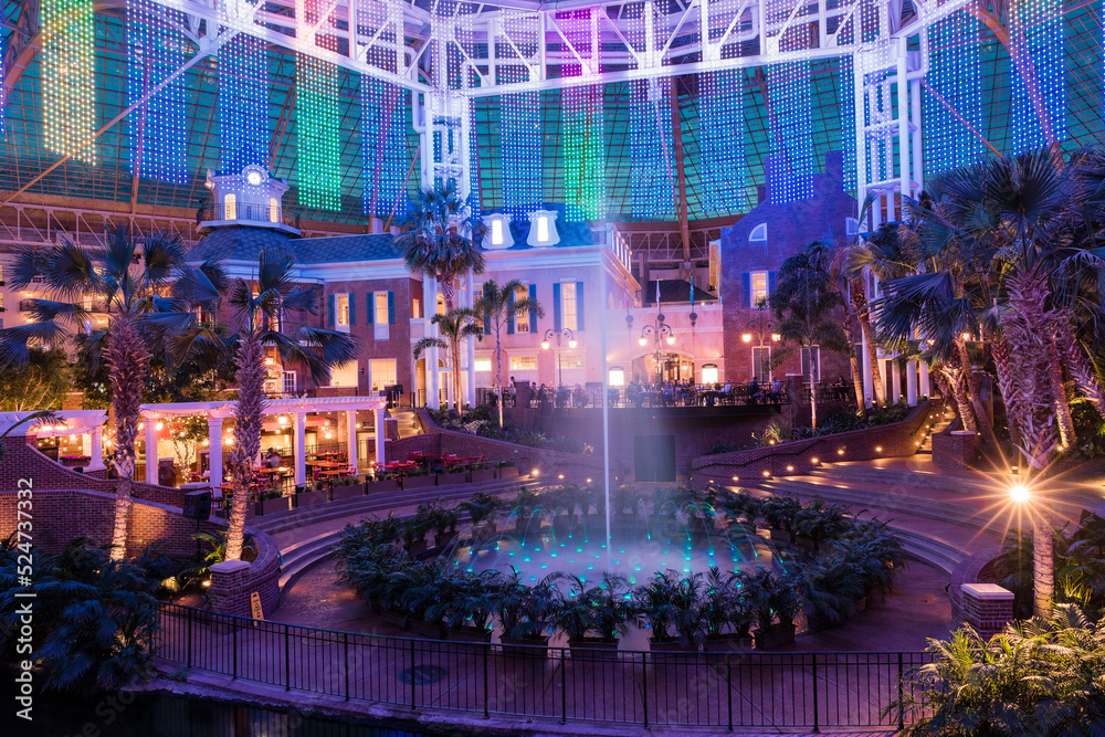 NASHVILLE, TN, USA - February 27, 2018: At night the Gaylord Opryland ...