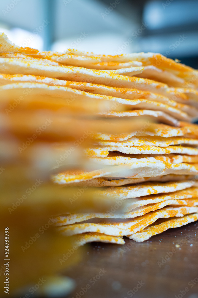 Casabe. Indigenous bread made from cassava. Fibrous cake made with ...