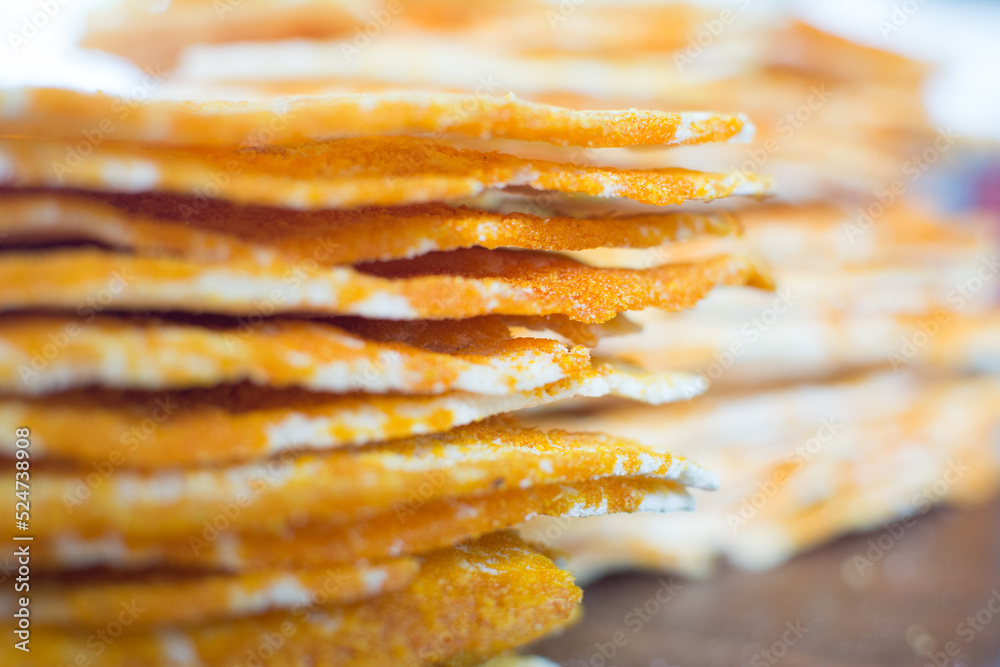 Casabe. Indigenous bread made from cassava. Fibrous cake made with ...