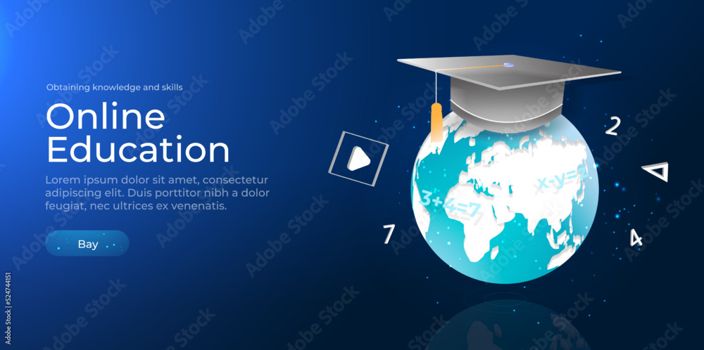 Digital vector illustration. Online education blue background or ...