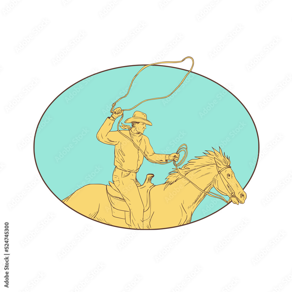 Rodeo Cowboy Lasso Horse Circle Drawing Stock Illustration | Adobe Stock