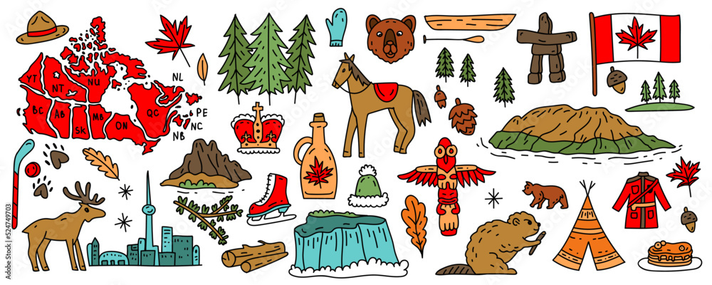 Canada vector travel symbols set. Collection of national canadian icons ...