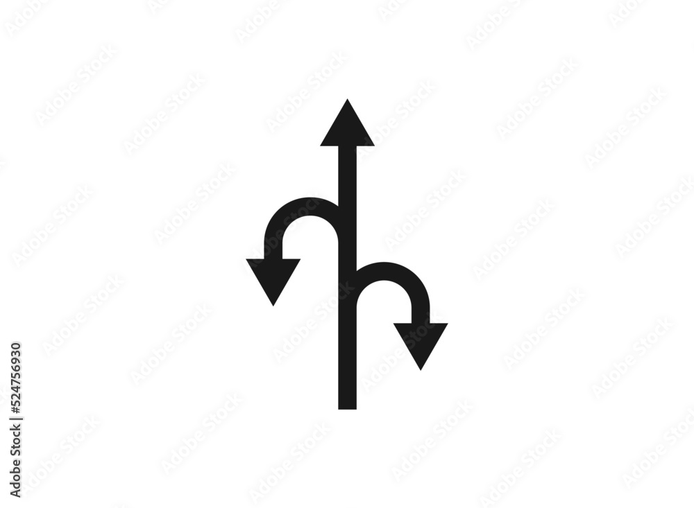 Three way direction arrow vector illustration. Stock Vector | Adobe Stock