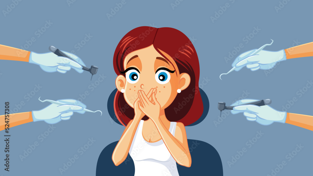 Funny Woman Afraid of the Dentist Vector Cartoon Illustration. Fearful ...