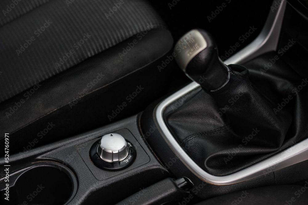 automatic transmission shift selector in the car interior. Closeup a ...
