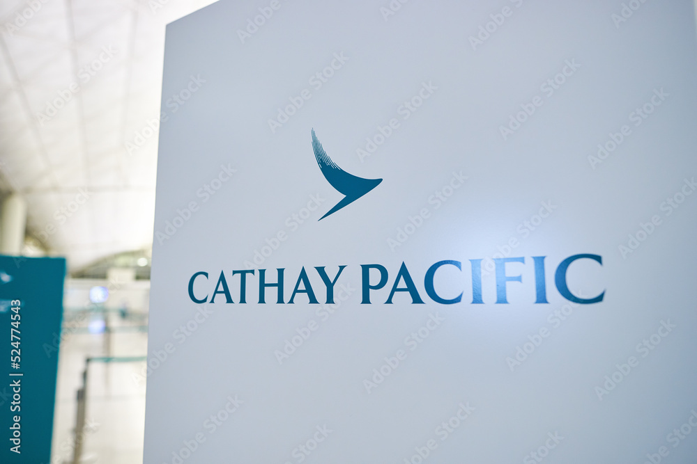 HONG KONG - CIRCA SEPTEMBER, 2016: close up shot of Cathay Pacific sign ...