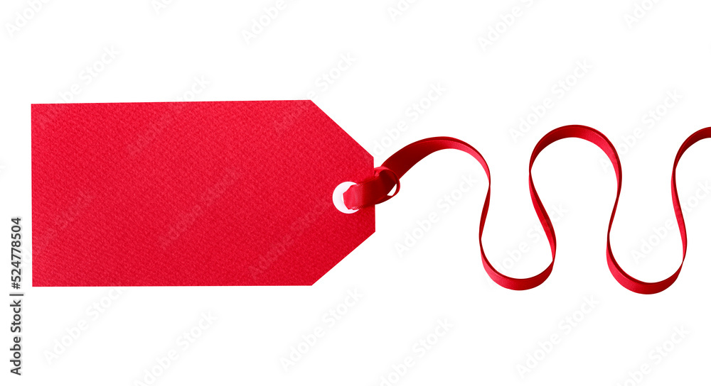 Red gift tag with ribbon plain blank straight isolated transparent ...