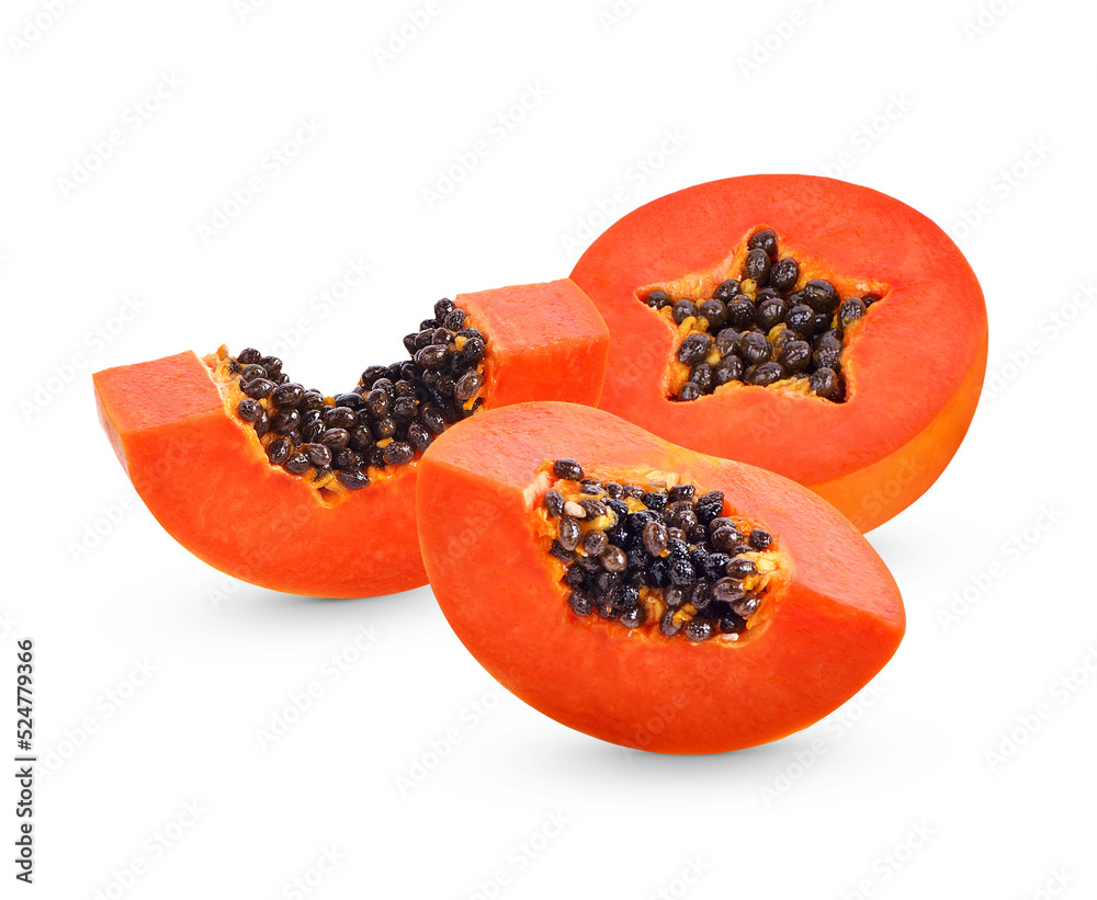 Ripe papaya sliced isolated on transparent background (.PNG) Stock ...