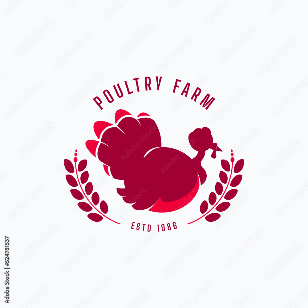 Vintage minimalist silhouette turkey and wheat grain logo vector ...