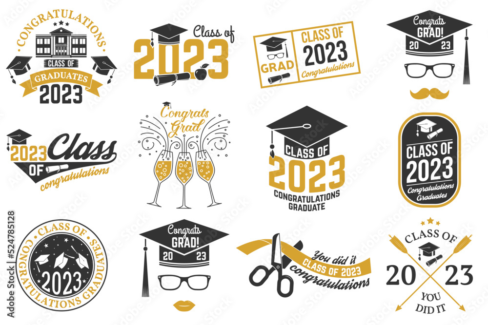 Set of Vector Class of 2023 badges Concept for shirt, print, seal ...