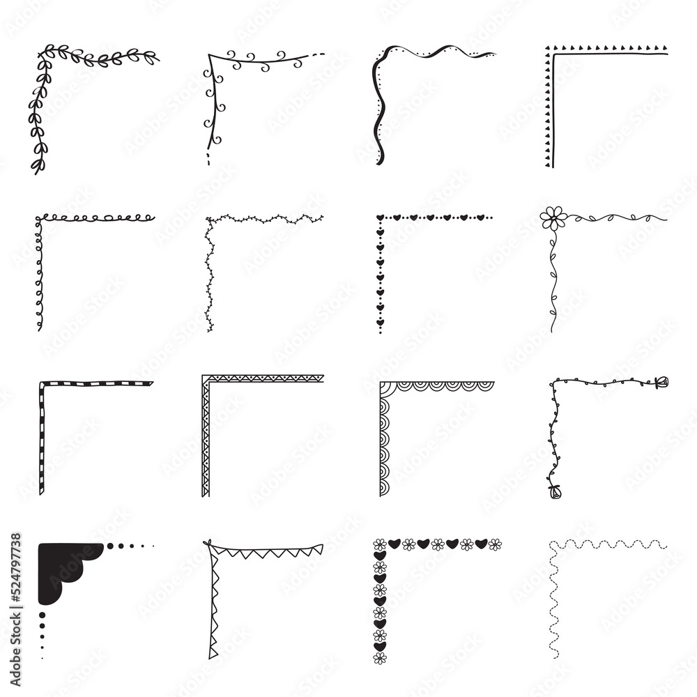 illustration vector corner clipart, set corner. hand drawn. isolated ...