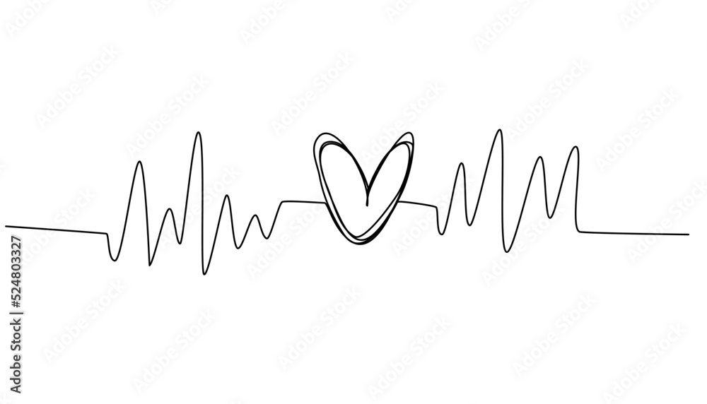 Heart with pulse. Heartbeat. Sound wave romantic symbol in simple ...