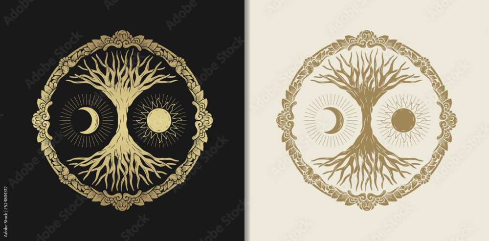 Tree of life where the moon and sun symbolize balance Stock Vector ...