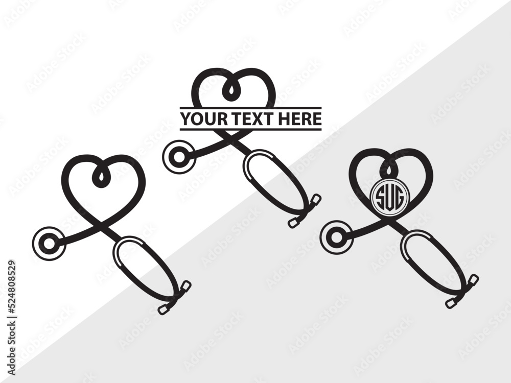 Stockvector Stethoscope Monogram SVG, Stethoscope Heart Svg, Nurse ...