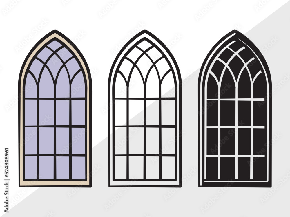 Window Clipart SVG, Church Windows Svg, Gothic Windows Svg, Casement ...