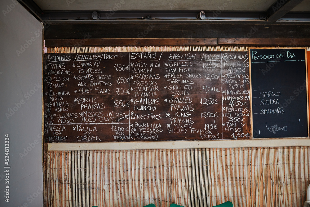 Blackboards with menu prices and inscriptions in restaurant Stock Photo ...