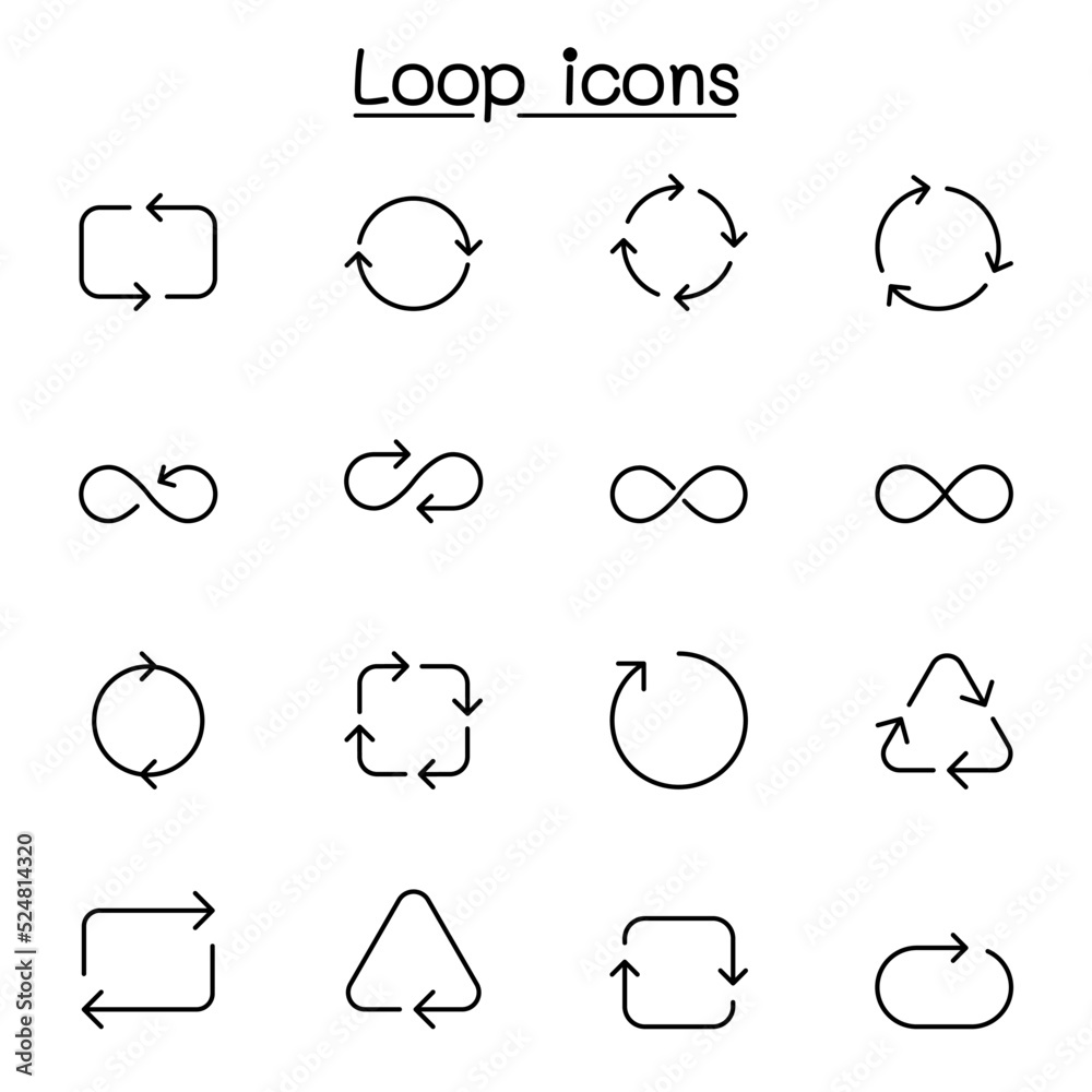 Loop icon set in thin line style Stock Vector | Adobe Stock