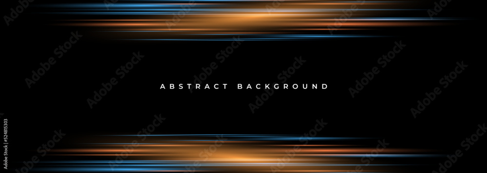 Dark wide abstract background with glowing speed and movement light ...