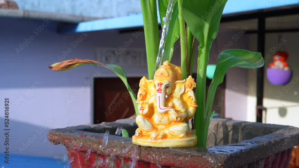 Water splash after pray, Ganpati festival, Water splash on lord ganesha ...