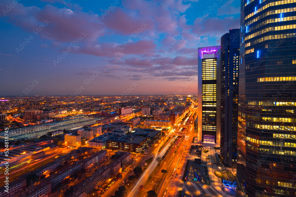 Contemporary city with modern buildings and skyscrapers at sunse Stock ...