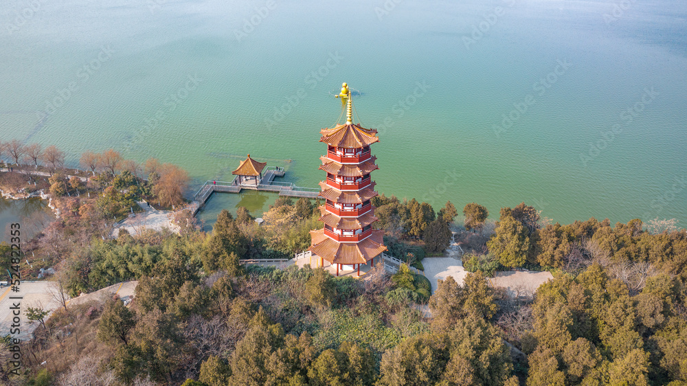 Aerial photography of Sugong Tower Scenic Area, Yunlong Lake, Xuzhou ...