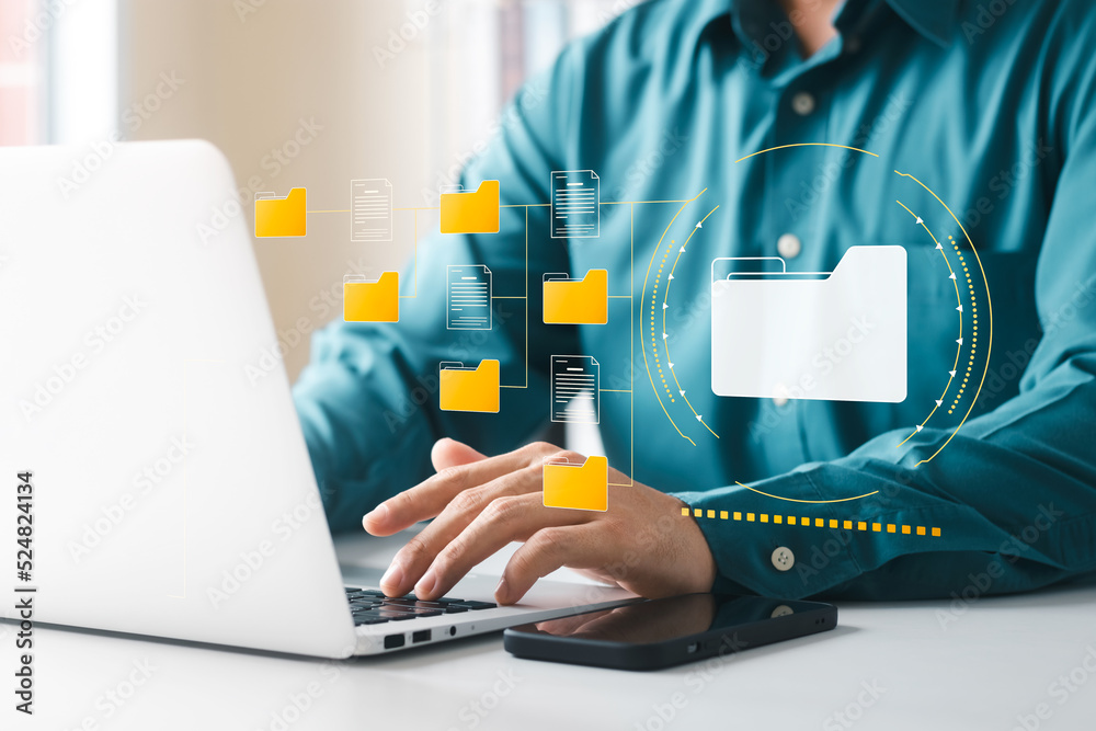 Document management concept. Virtual screen icons Document Management ...
