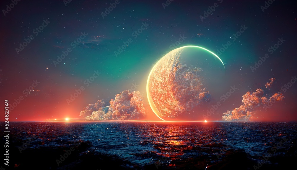 Planet Earth-type, exo-planet in outer space, alien planet in far space ...