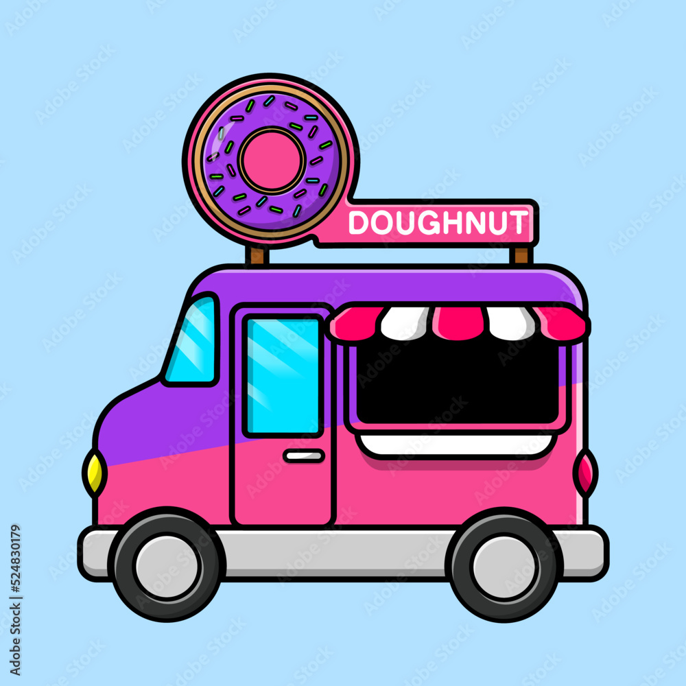 Doughnut Food Truck Cartoon Vector Icon Illustration. Flat Cartoon ...