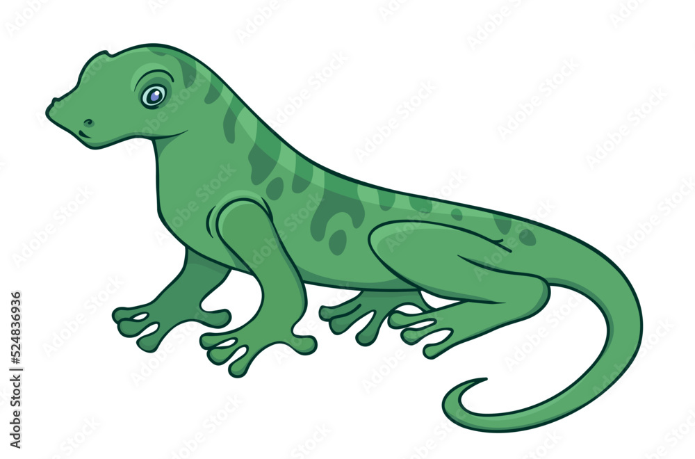 Vector illustration of cartoon green lizard isolated on white ...